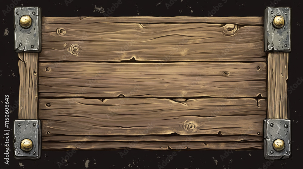 Cartoon ui wooden texture fantasy game sign board. Wood plank panel on ...