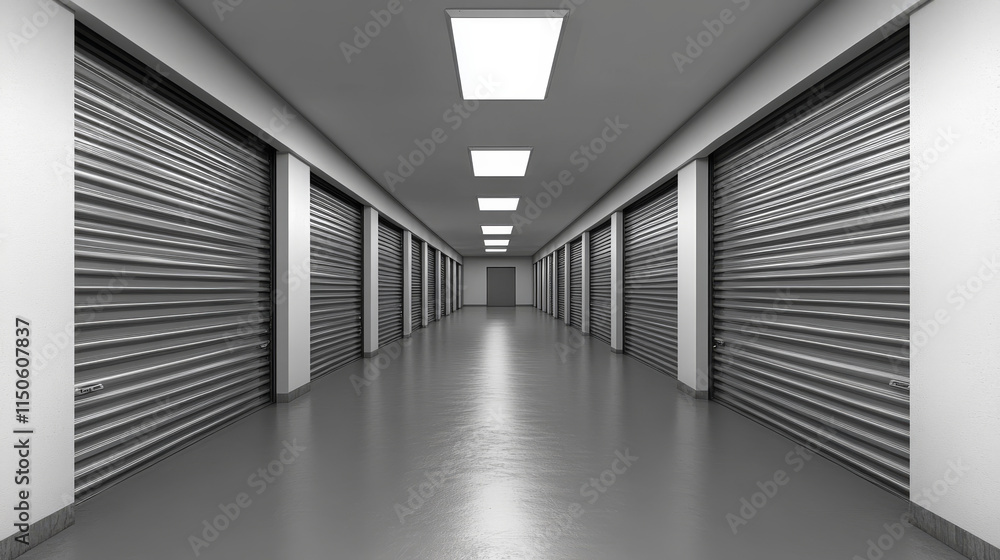 Warehouse interior with closed gates. Vector realistic illustration of ...