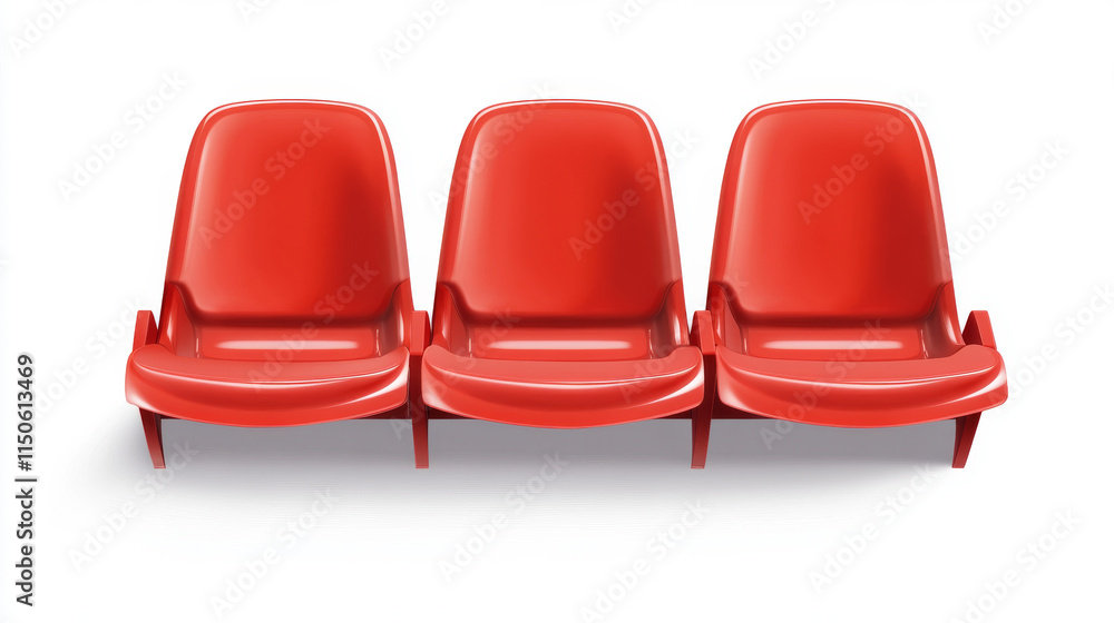 Stadium seats, red plastic chairs front and angle view. Equipment ...