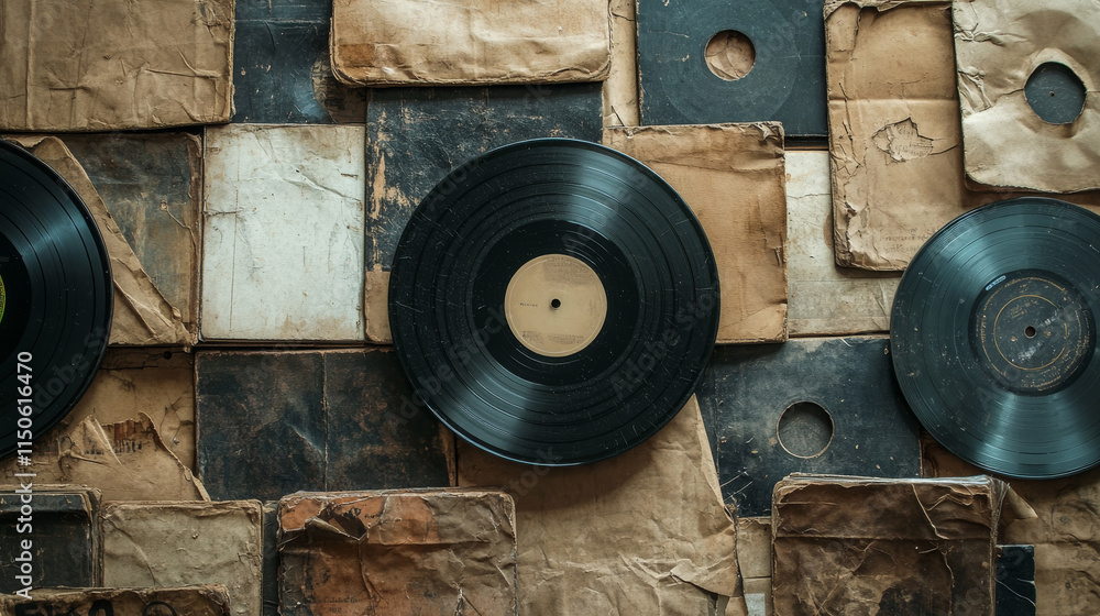 Vinyl vintage cd album or photo cover with cracks, worn edges and ...