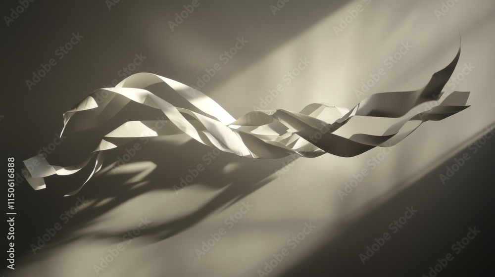 Flying curled paper sheet with shadow. Realistic 3d vector illustration ...