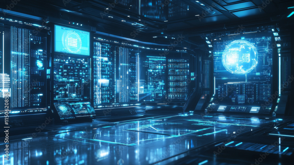 Vector cartoon interior of future data center room with server hardware ...