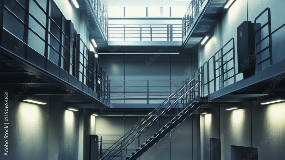 Ilustración de Stock Modern Warehouse Mezzanine System: Elevated ...