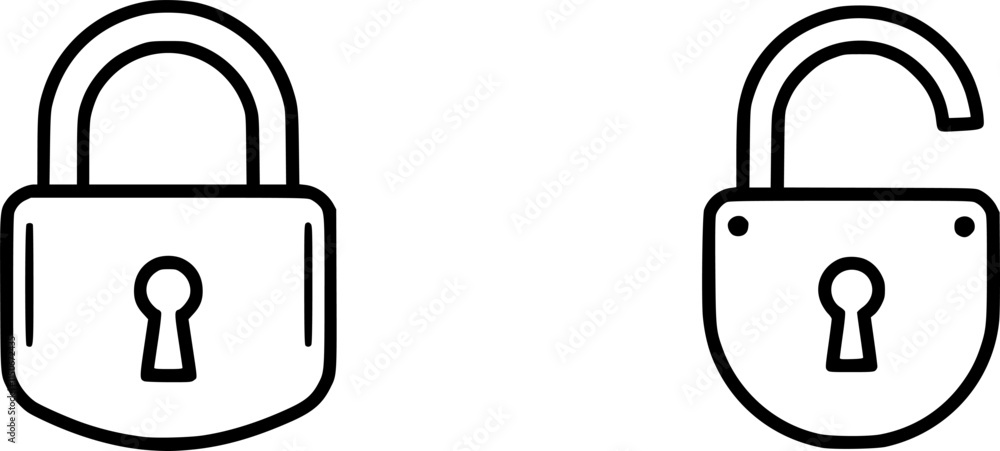 Lock icon. locked and unlocked black outline icon set for app, ui, ux ...