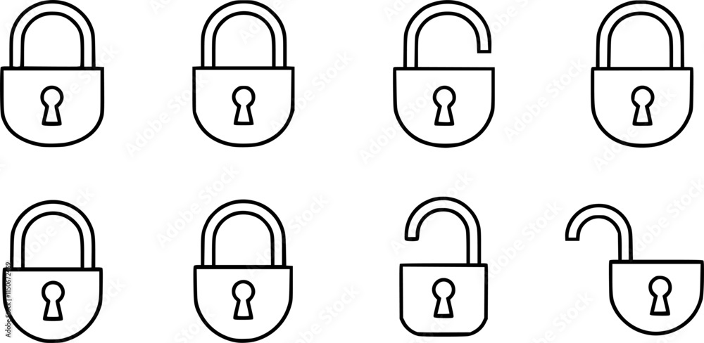 Lock icon. locked and unlocked black outline icon set for app, ui, ux ...