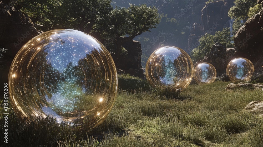 Bubble shields, protection force fields. Vector realistic set of safety ...