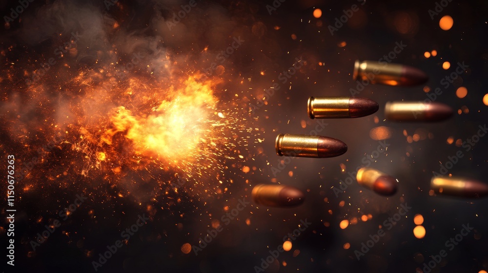 Gun shot with fire and smoke. Weapon firing effects. Vector realistic ...