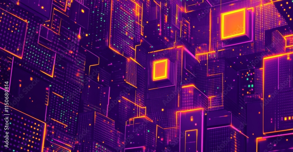 Elements of digital decay such as television glitches, white noise on ...