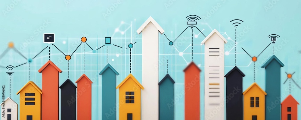 IoT device proliferation visualized in interconnected charts, digital ...