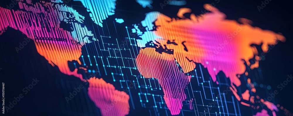Population growth visualized on a vibrant world map, digital growth ...