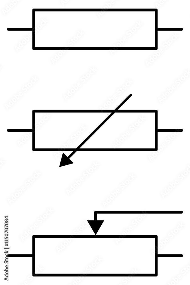 Schematic designation of a resistor and rheostat with variable ...