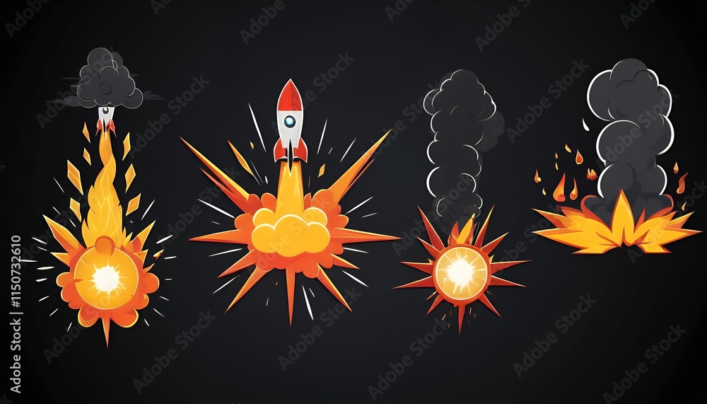 Bomb explosion, rocket hit animation effect. Sprite sheet of blast with ...