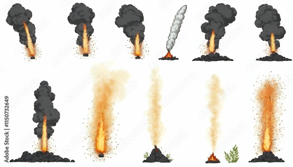 Bomb explosion, rocket hit animation effect. Sprite sheet of blast with ...