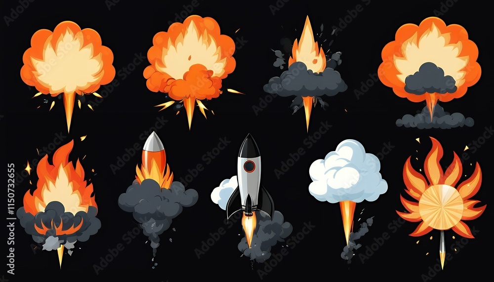 Bomb explosion, rocket hit animation effect. Sprite sheet of blast with ...