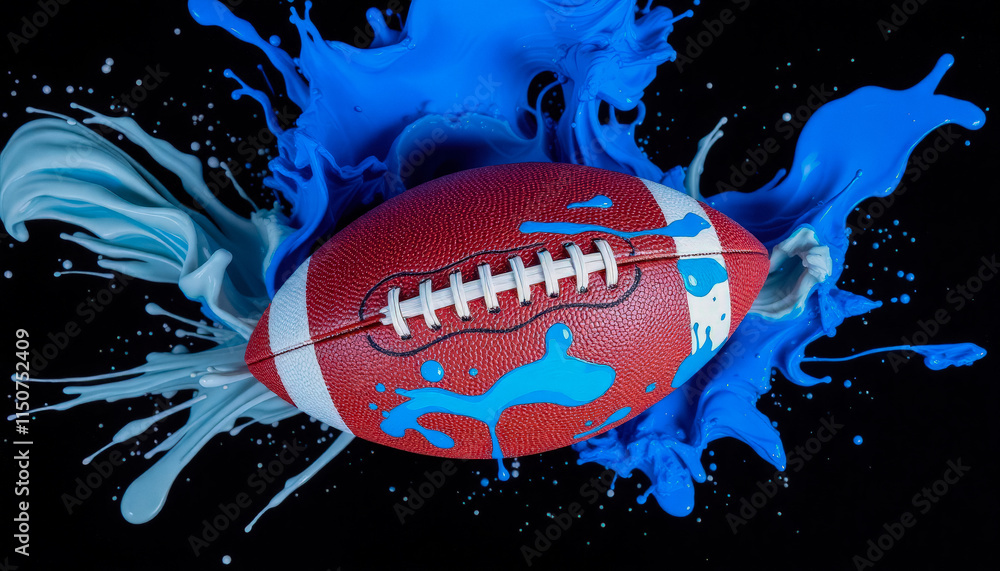 Artistic representation of an American football surrounded by vibrant ...