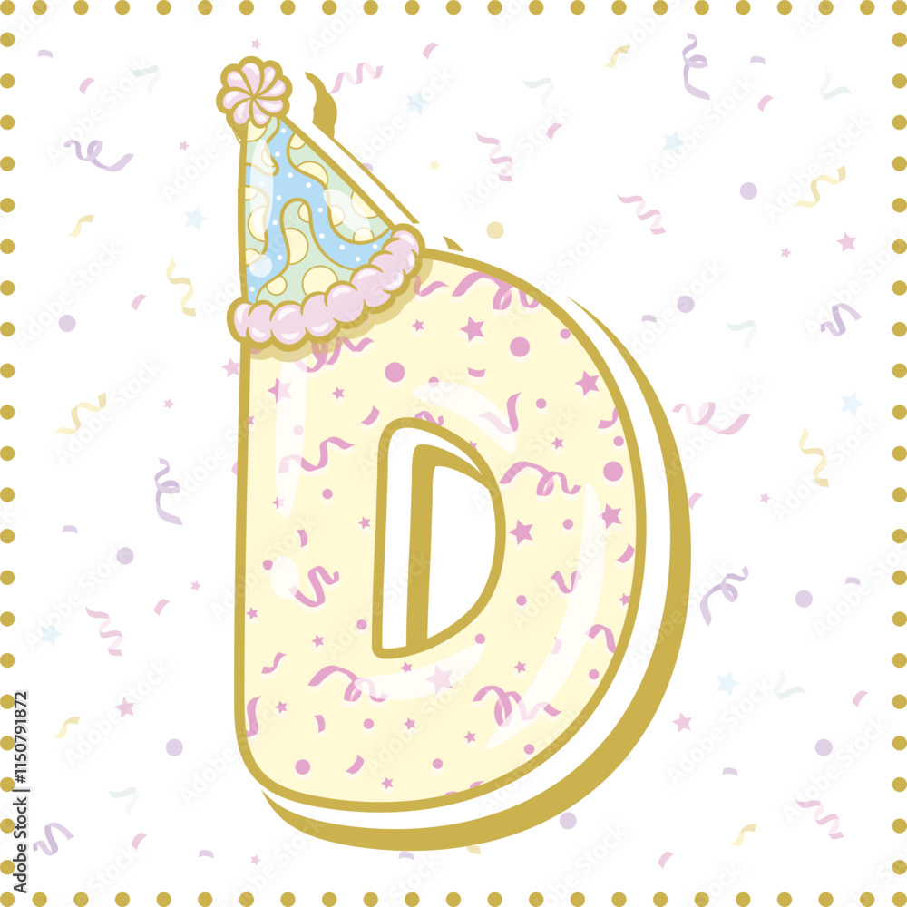 Happy Birthday English alphabet letter D in cute pastel coloring with a ...