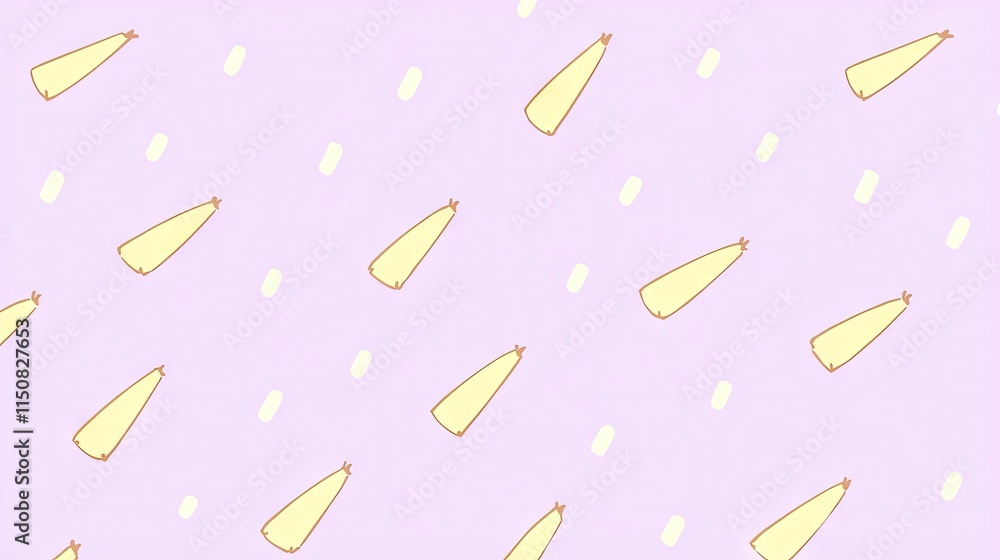 Pastel purple background with scattered yellow, triangle-shaped objects ...