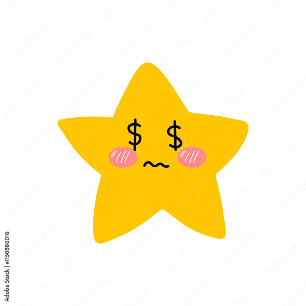cartoon star emoticon isolated on white background. smile, laugh, sad ...