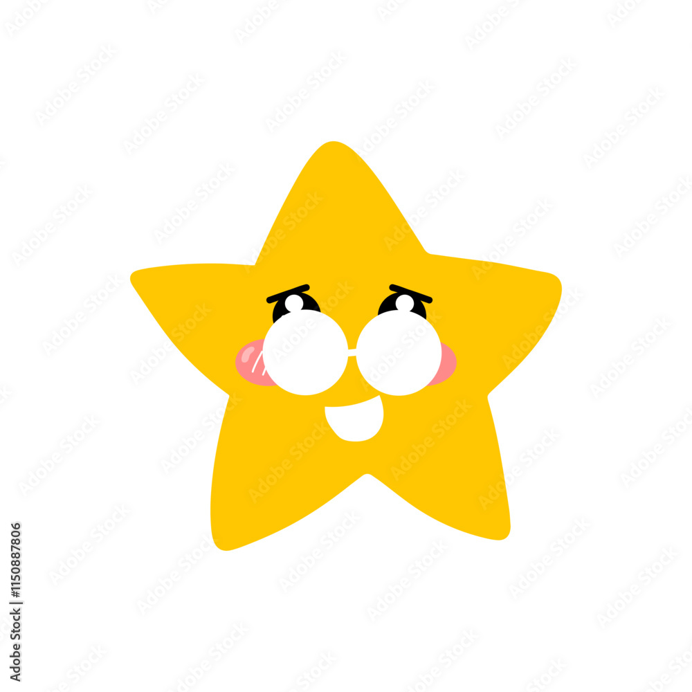 cartoon star emoticon isolated on white background. smile, laugh, sad ...