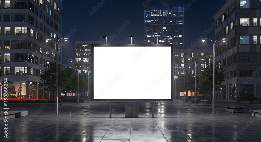 Blank billboard sign mockup in the urban street environment illuminated ...