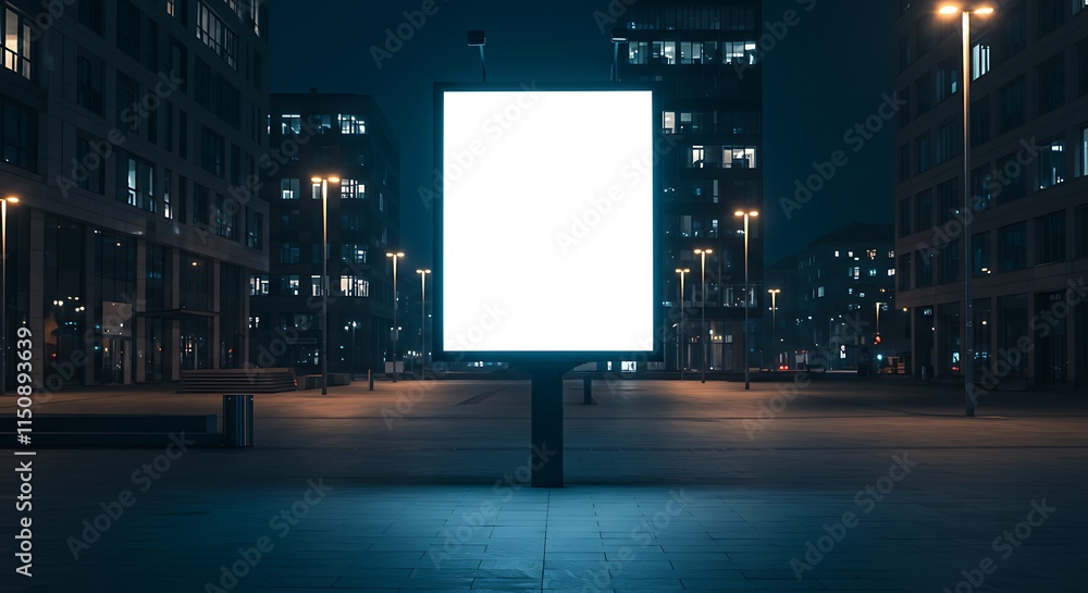 Blank billboard sign mockup in the urban street environment illuminated ...