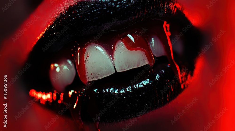 Sexy Vampire Woman lips with blood,Dripping blood on mouth, witches or ...