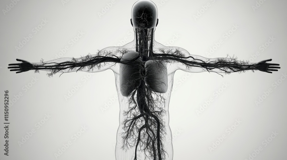 Intricate network of vascular and arteries within the human body, a ...