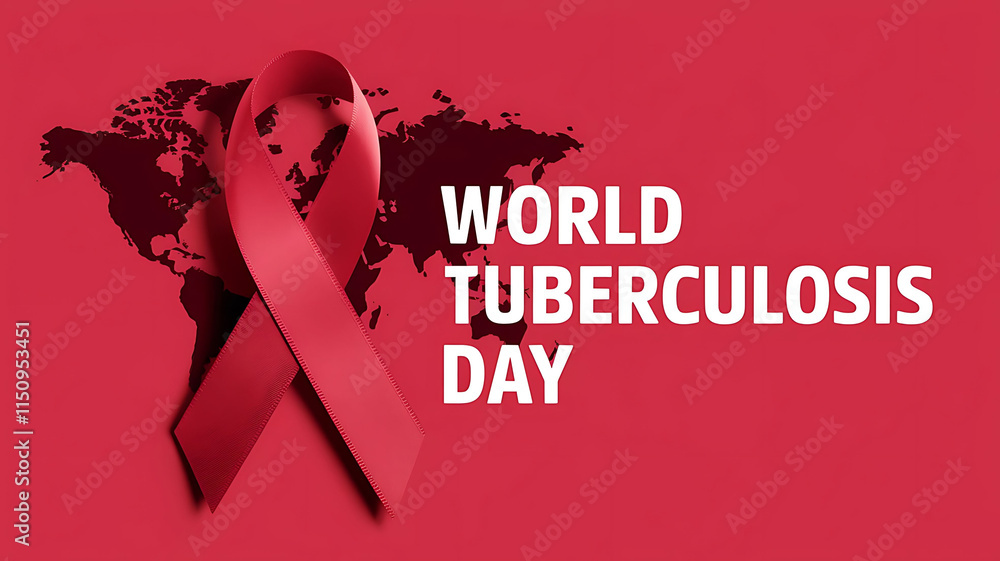 Red awareness ribbon for world tuberculosis day a deep red background ...