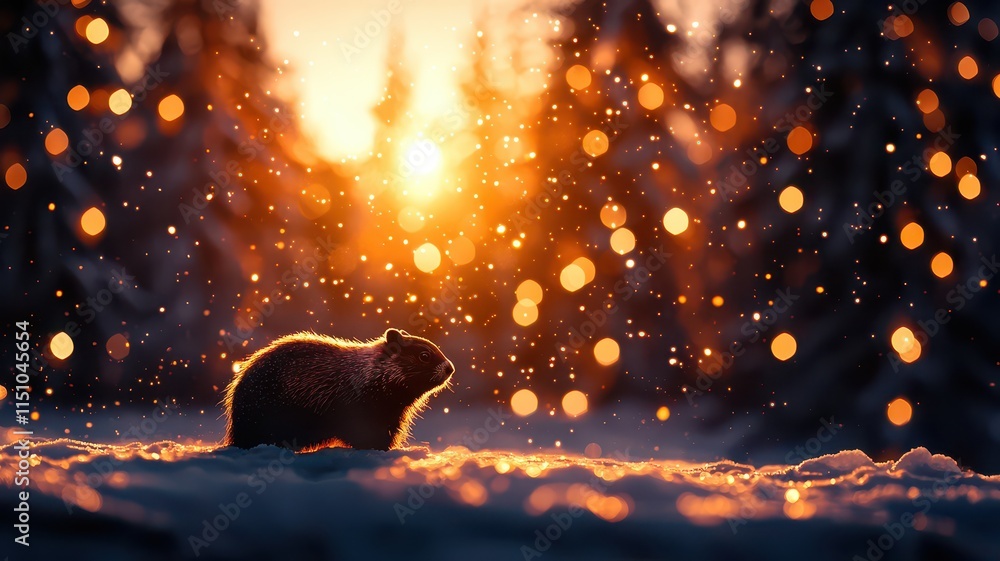 Groundhog Day shadow prediction illustration concept. A Groundhog ...