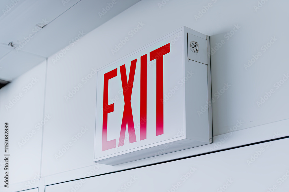 Fire exit signs on a white background, representing safety and ...