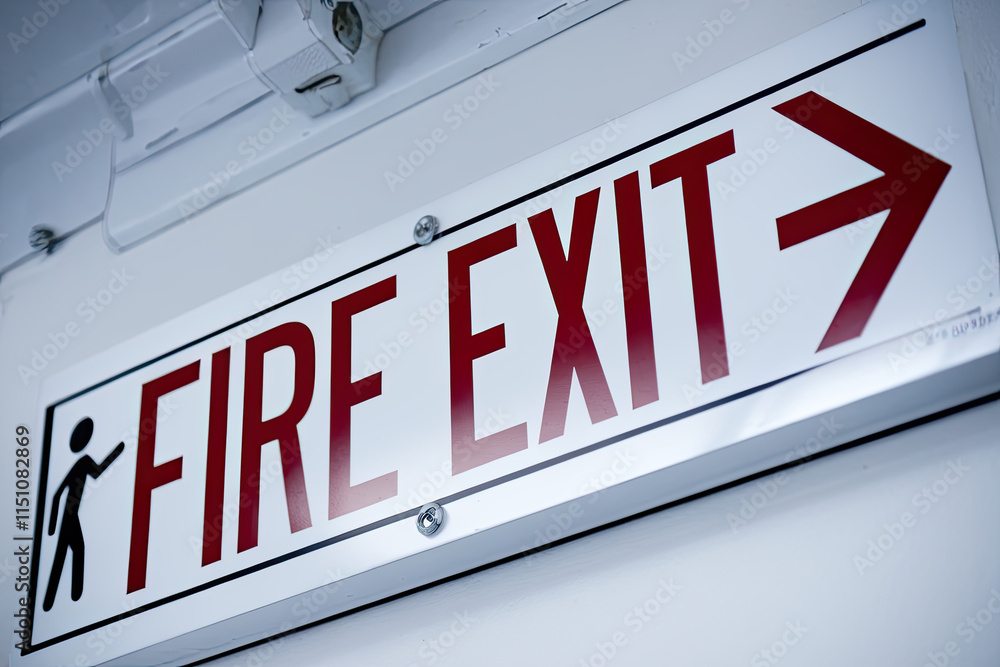 Fire exit signs on a white background, representing safety and ...