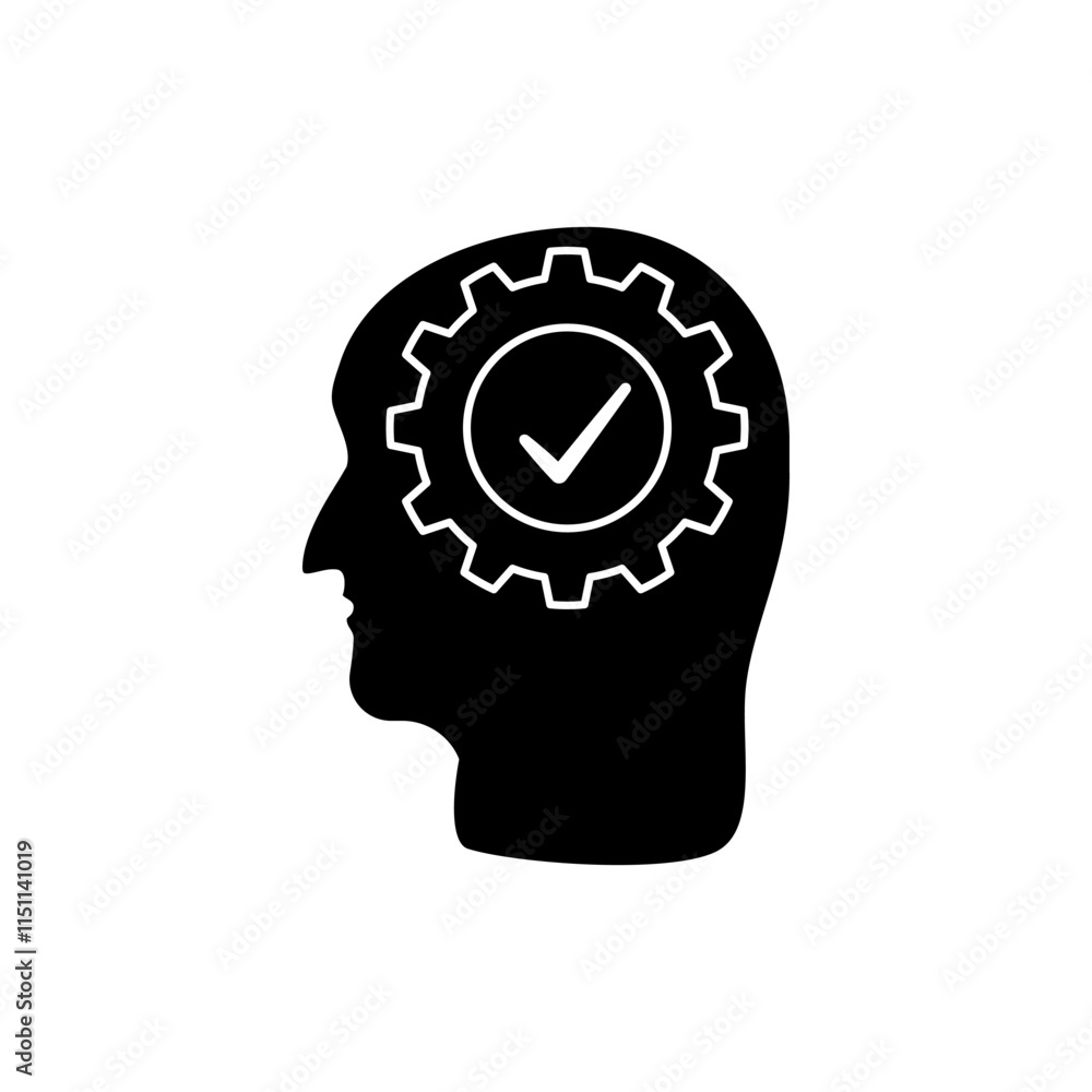 head icon with gear and check mark, simple flat style, illustration ...