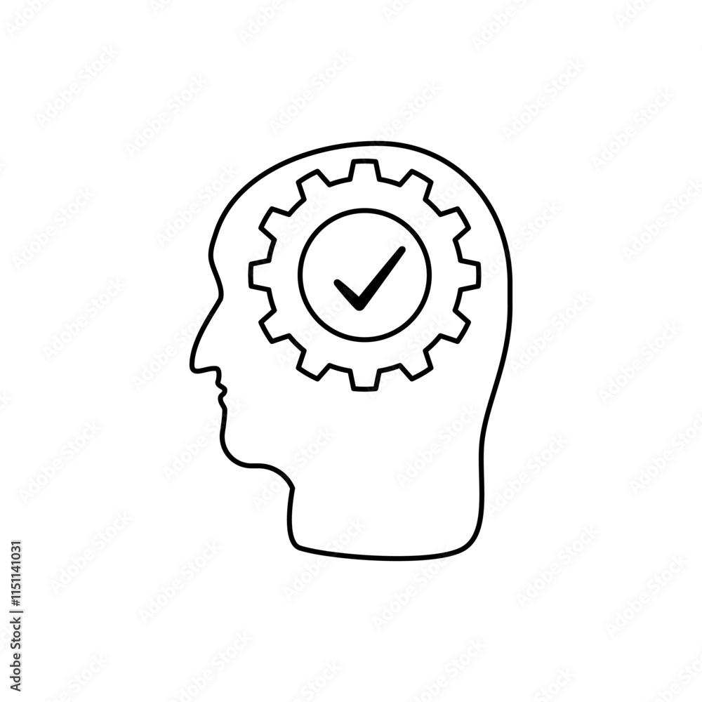 head icon with gear and check mark, simple flat style, illustration ...