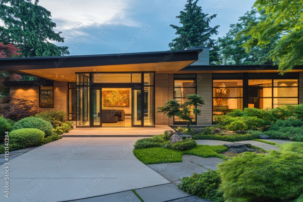 Sleek and spacious modern home front elevation with automated glass ...