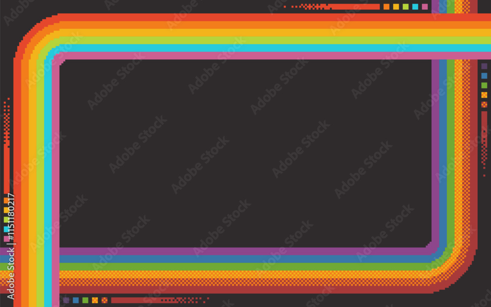 Rainbow Curve Line Frame Template with Black Background, Pixel Art ...
