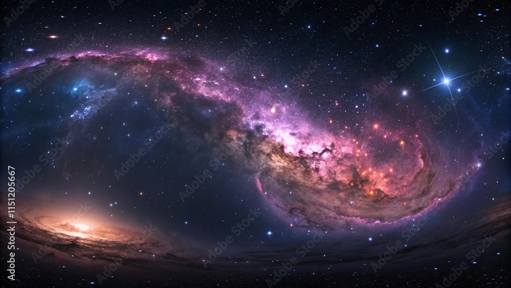 360 degree equirectangular projection space background with nebula and ...