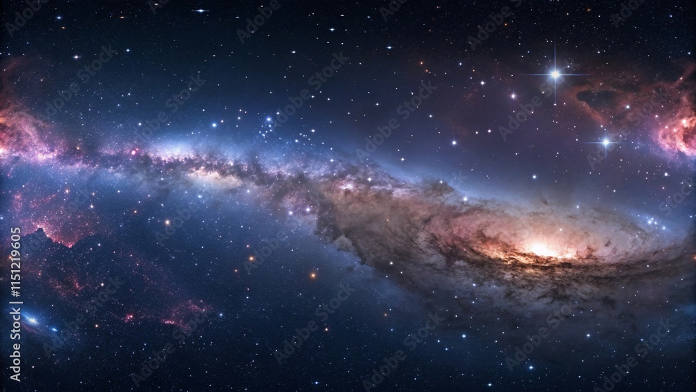 360 degree equirectangular projection space background with nebula and ...