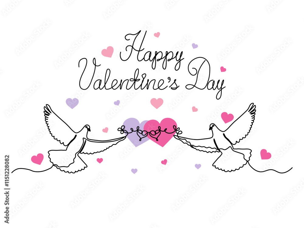 Happy Valentine's Day handwritten inscription, postcard with couple of ...