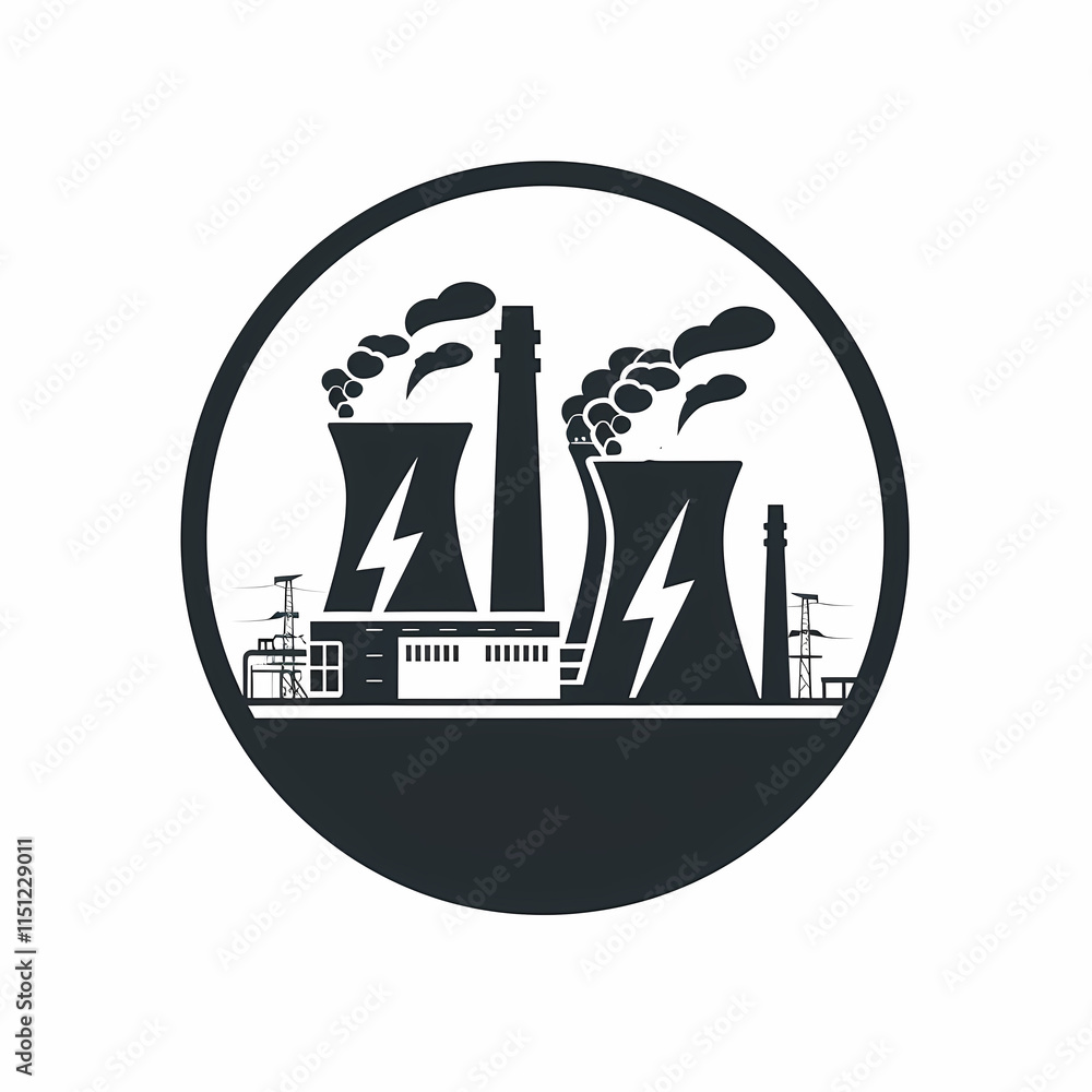 Industrial Power Plant Icon Energy production icon features two large ...
