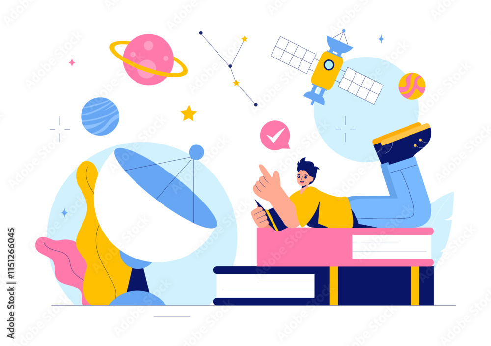 Astronomy Vector Illustration featuring People Observing a Starry Night ...