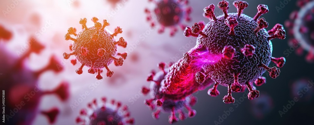 Influenza, Pneumonia disease concept. Colorful 3D rendering of virus ...