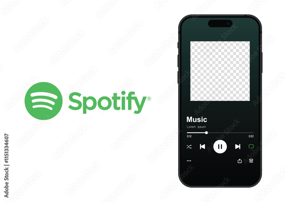 Spotify music streaming service app, phone page template mockup, Vector ...