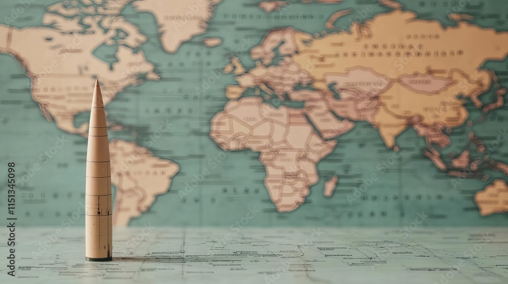 Cold War-era map marking global nuclear missile sites, nuclear bomb ...