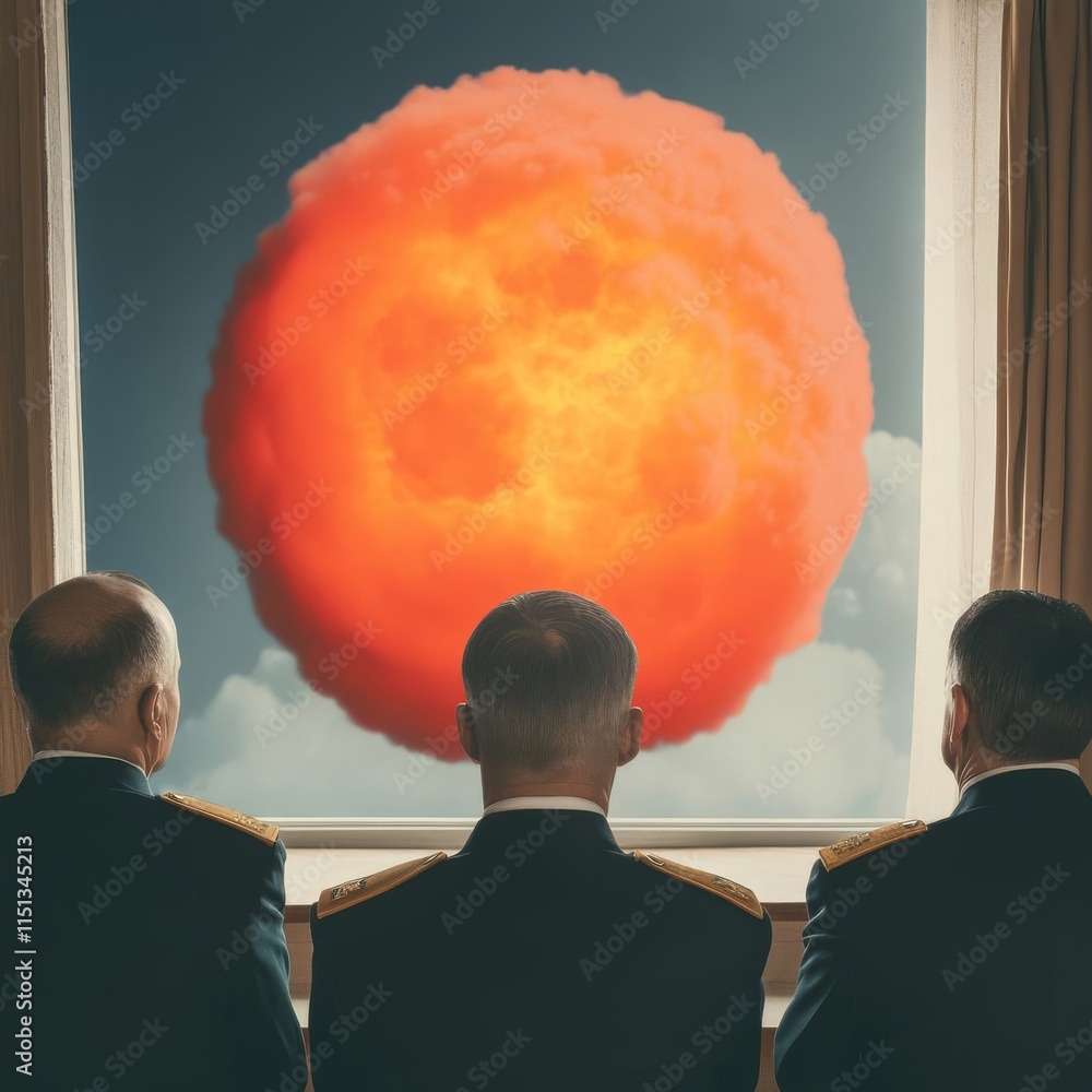 Command room with generals monitoring a nuclear missile countdown ...