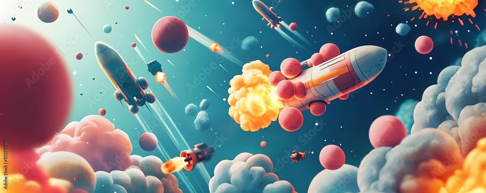 Spaceships locked in combat, launching mini-nuclear explosives, nuclear ...