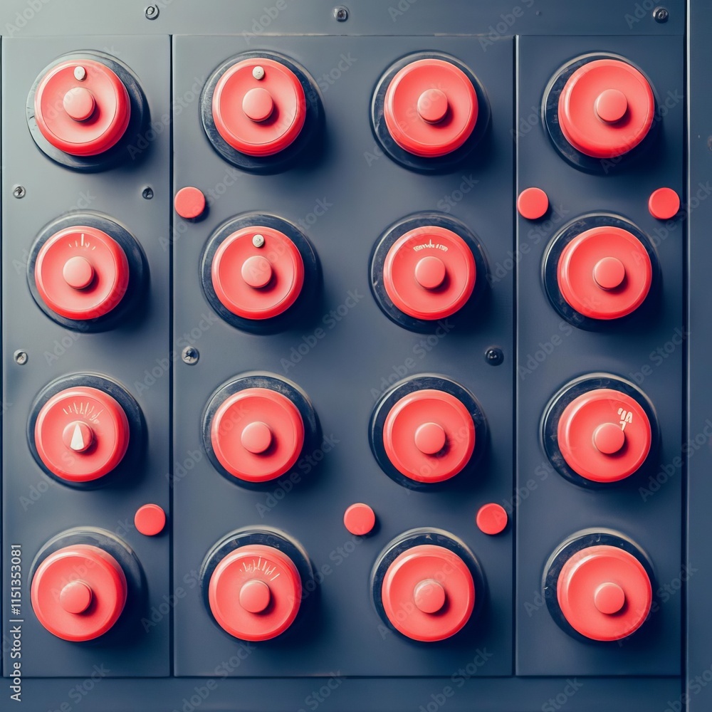 Vintage military control panel with red buttons for nuclear bomb ...