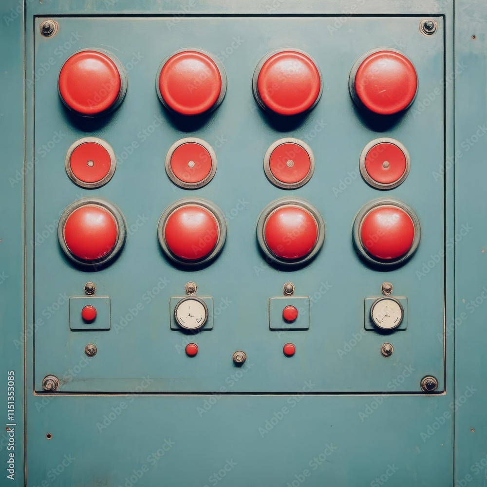 Vintage military control panel with red buttons for nuclear bomb ...