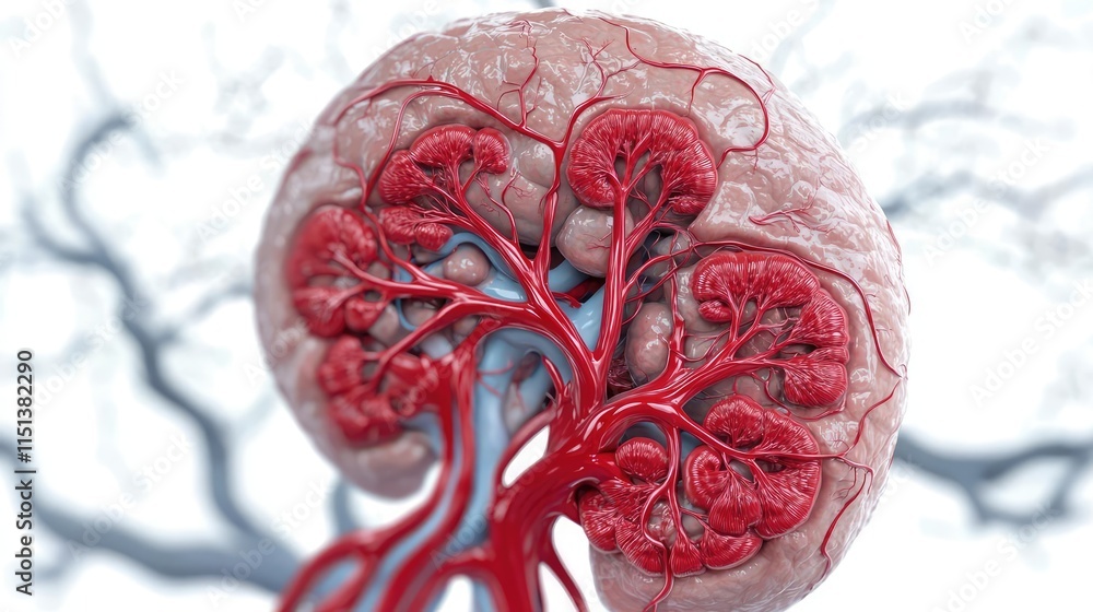 Kidney disease idea. Anatomy of the human kidney featuring detailed ...