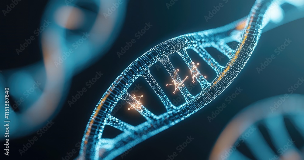 Chronic Obstructive Pulmonary disease idea. Close-up of a glowing DNA ...