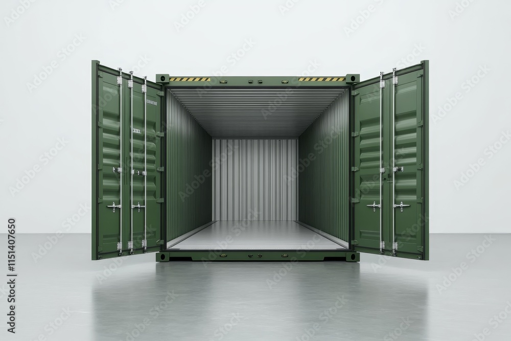 Heavy-Duty Green Steel Side Open Container with Loading Ramp and Cargo ...